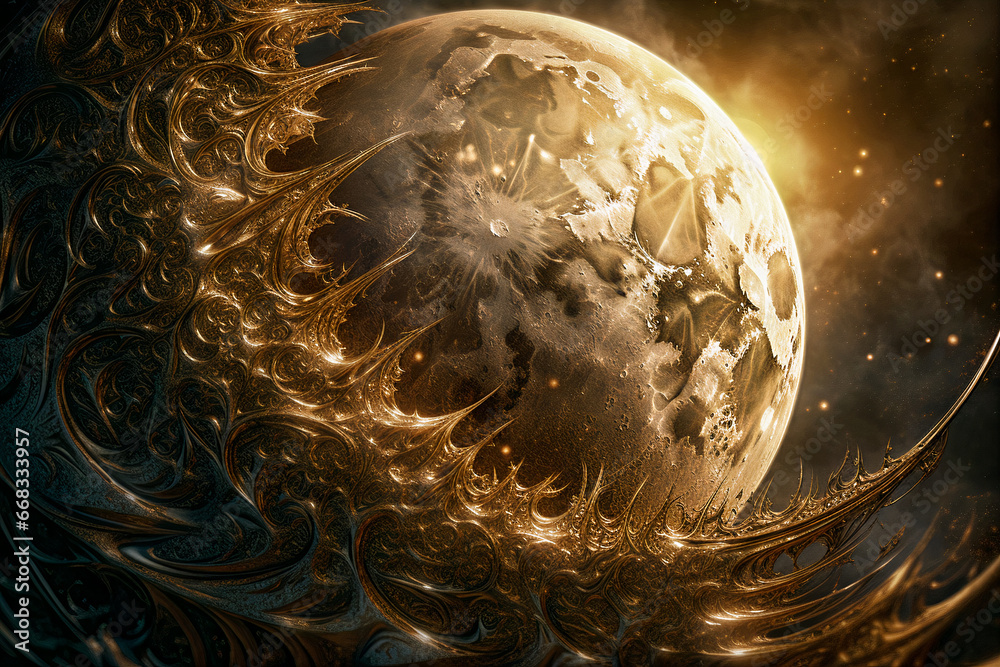 ethereal moon with golden energy swirls, generative ai Stock ...
