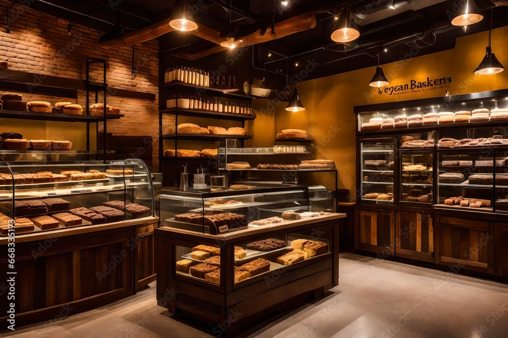bake products in a shop, In a cozy corner of a bustling city, a ...
