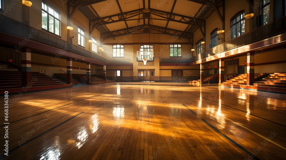 Empty School Gymnasium in Morning Light, Ready for Students to Arrive ...