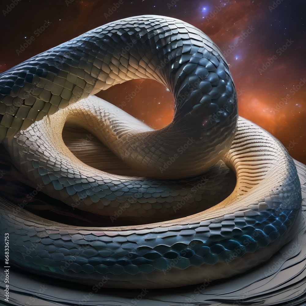 An ethereal, multi-dimensional serpent, slithering between the folds of ...