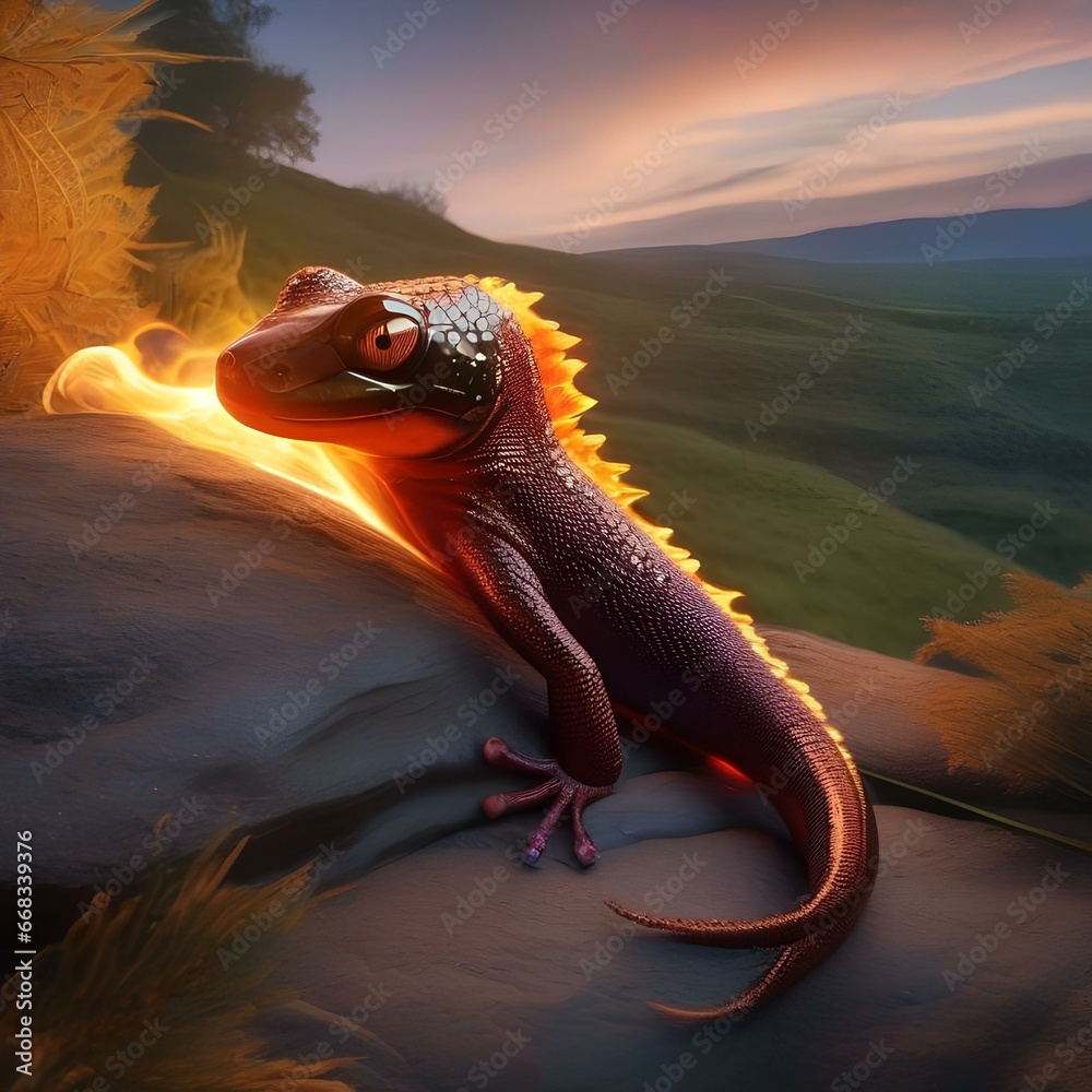 An immense, star-forged salamander with a fiery tail, heating the ...