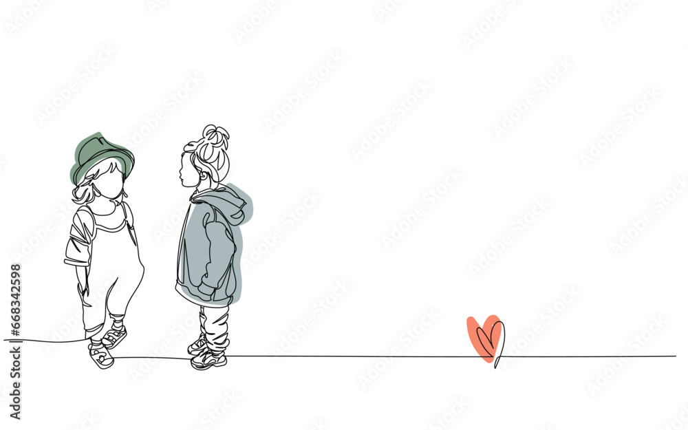 International day of girl child line art. Little girl with flaky hair ...