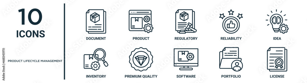 product lifecycle management outline icon set such as thin line ...