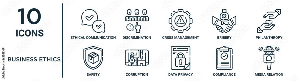 business ethics outline icon set such as thin line ethical ...