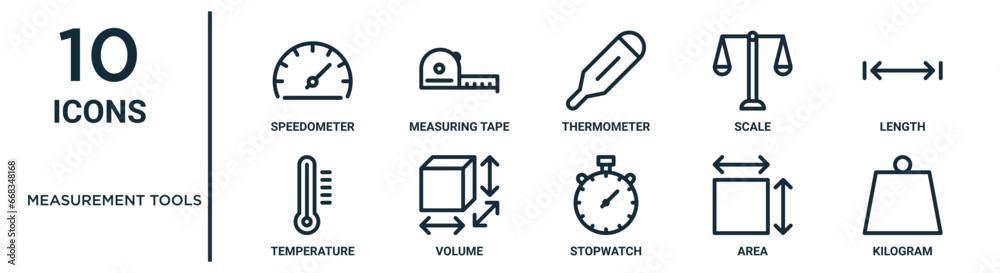 measurement tools outline icon set such as thin line speedometer ...