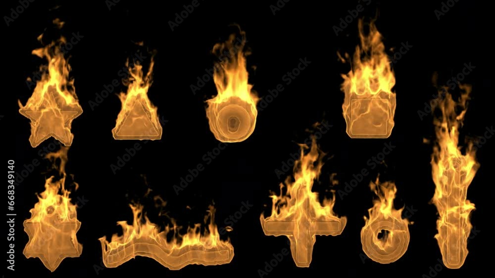 A set of several types of fire and flame on a transparent background ...