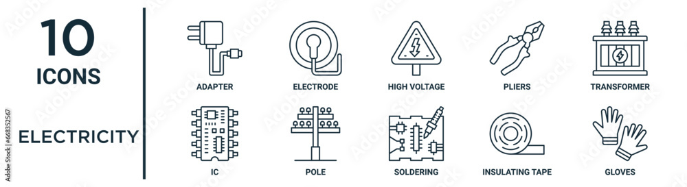 electricity outline icon set such as thin line adapter, high voltage ...