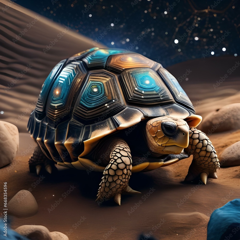 An immense, star-forged tortoise with a shell adorned in cosmic ...