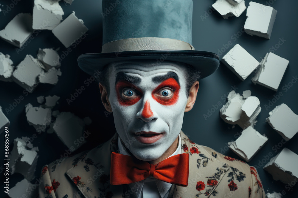 A talented mime artist portraying an invisible wall with creativity and ...