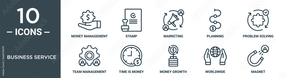 business service outline icon set includes thin line money management ...