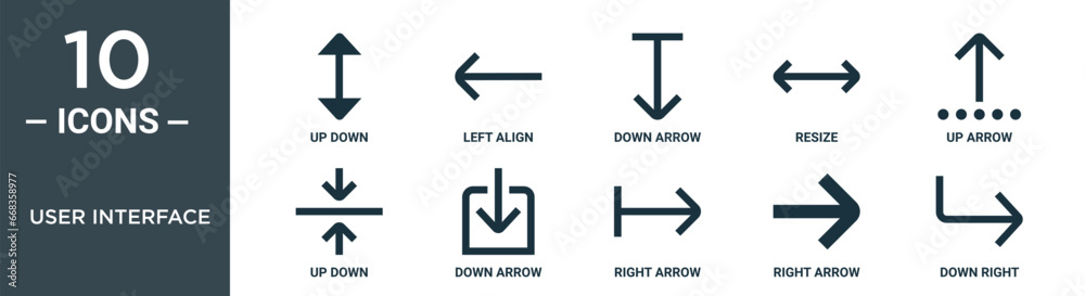 Vecteur Stock user interface outline icon set includes thin line up down, left align, down arrow ...