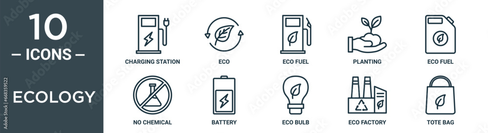 ecology outline icon set includes thin line charging station, eco, eco ...