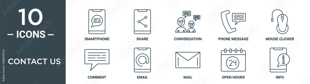 contact us outline icon set includes thin line smartphone, share ...