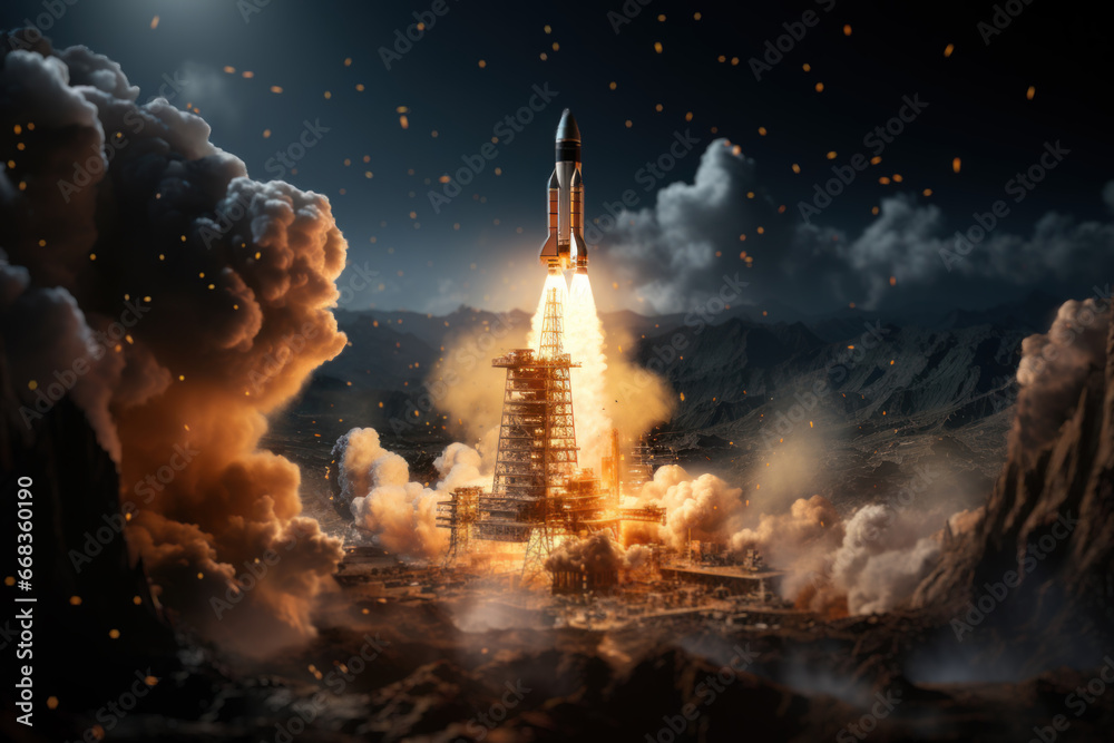A team of dedicated scientists launching a rocket into the cosmos ...