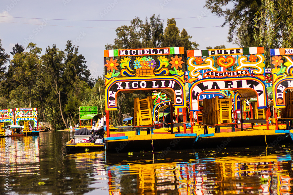 Culture boats at Xochimilco Ecological Park at CDMX. Photo made in ...