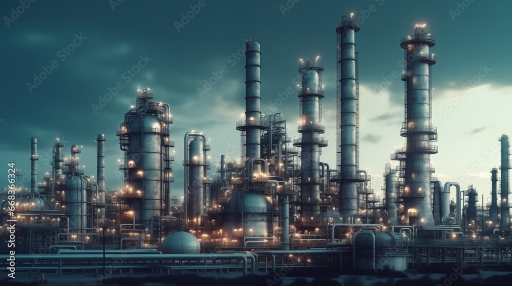 Oil refinery plant. Gas Processing Plant. Pipes of natural gas factory ...