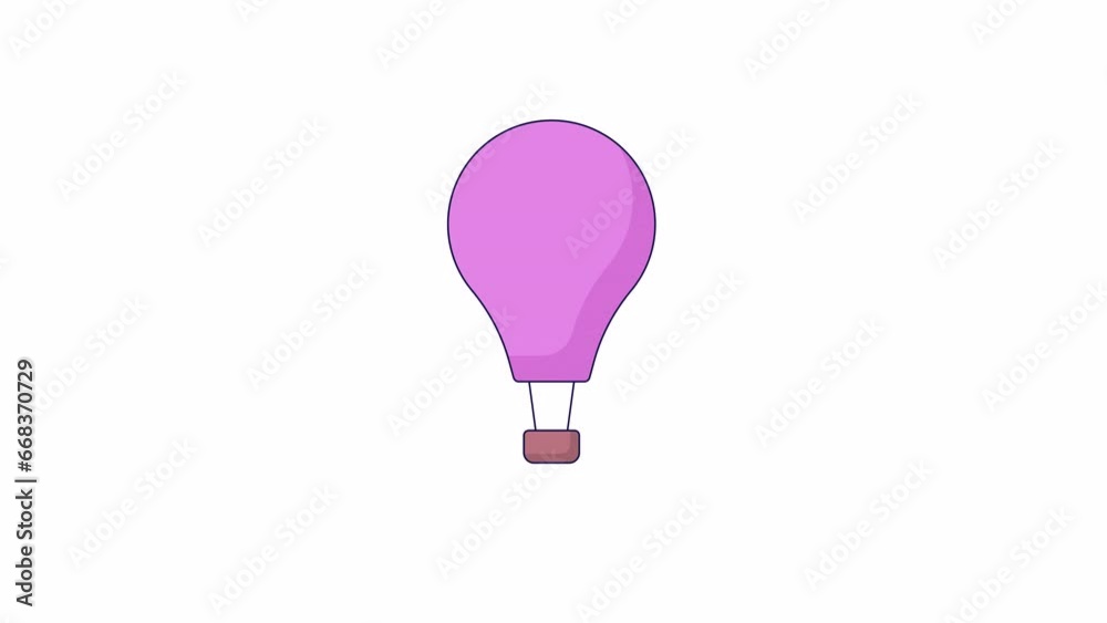 Floating hot air balloon line 2D object animation. Airship ...