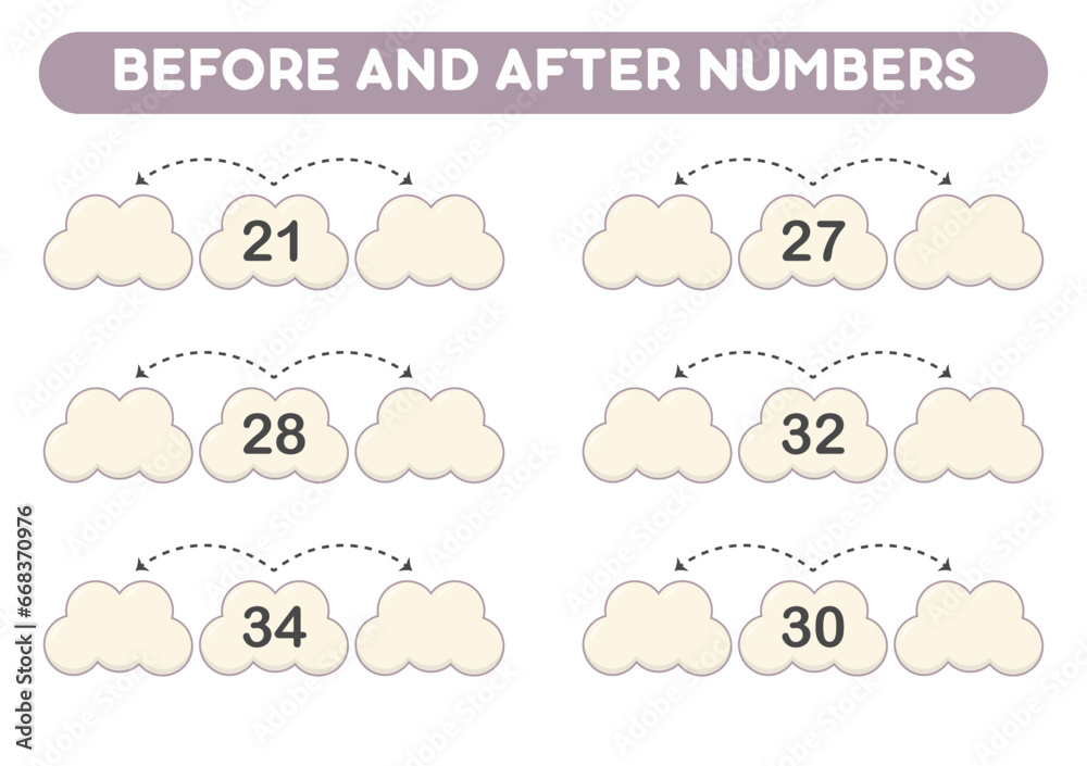 Math game for kids. Before and after numbers. Printable worksheets ...