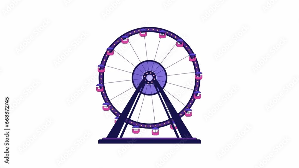 Fairground ferris wheel ride line 2D object animation. Park amusement ...