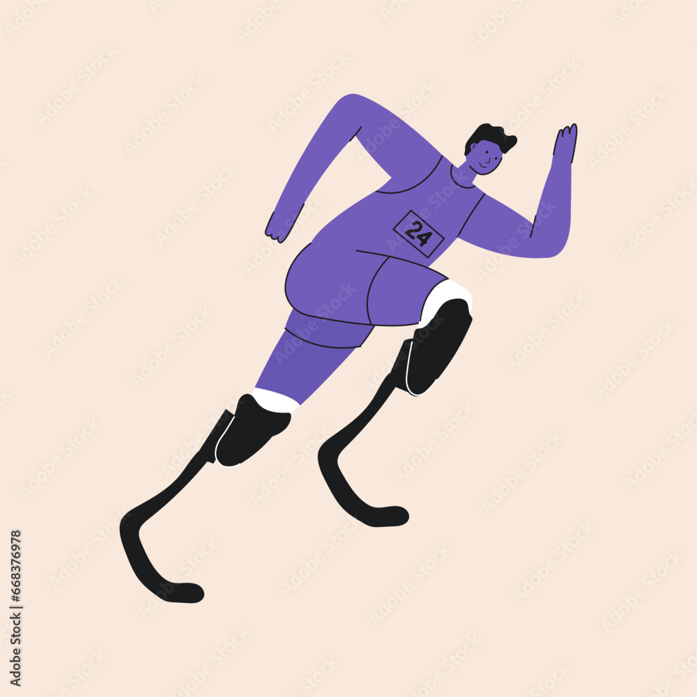 Retro cartoon style disabled amputee athlete running with prosthetic ...