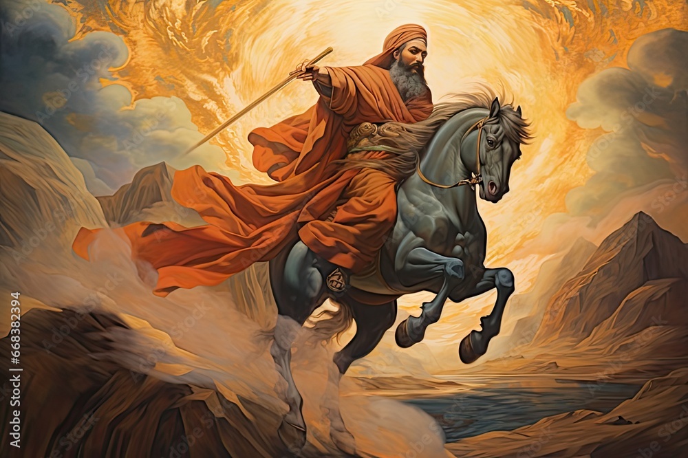 Painting of Ibn Rushd, the great andalusian thinker riding a horse ...