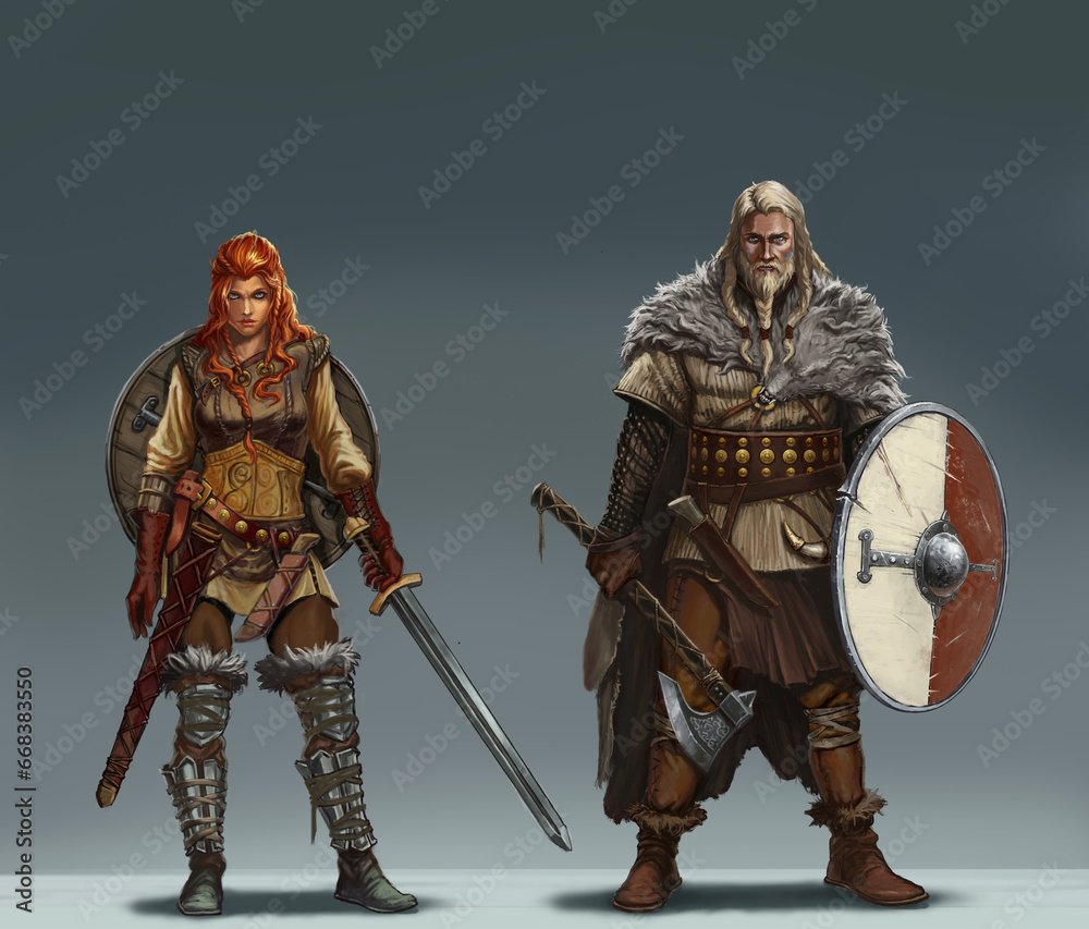 Big set of viking warriors with shields and swords and axes isolated ...