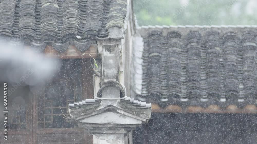 Traditional Chinese architecture in the rain Stock Video | Adobe Stock