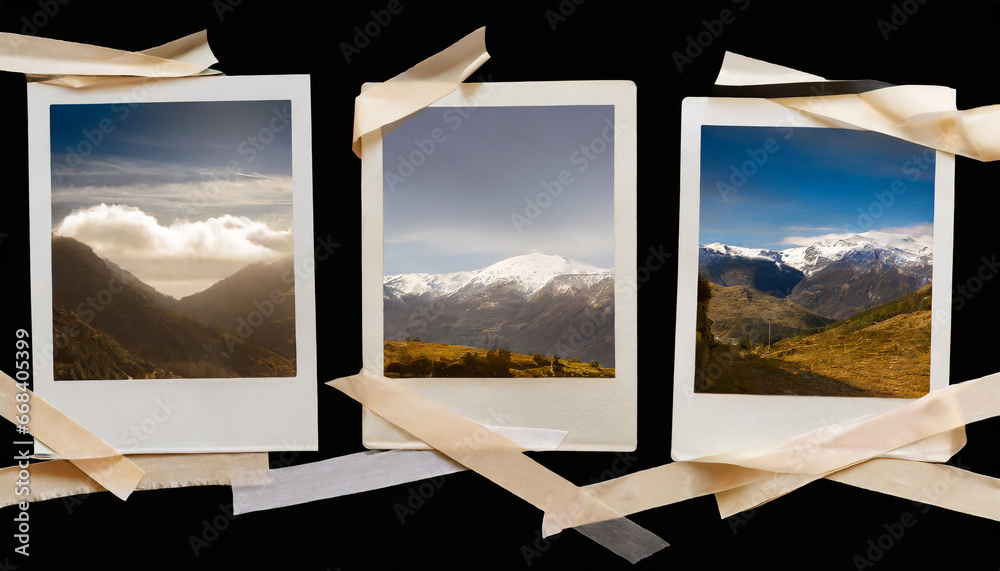 polaroid photo frames with tape strips on transparent background ...