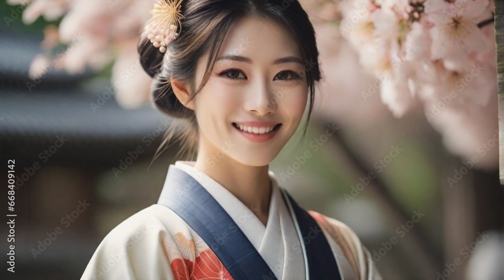 beautiful smiling japanese female wearing traditional clothing portrait ...