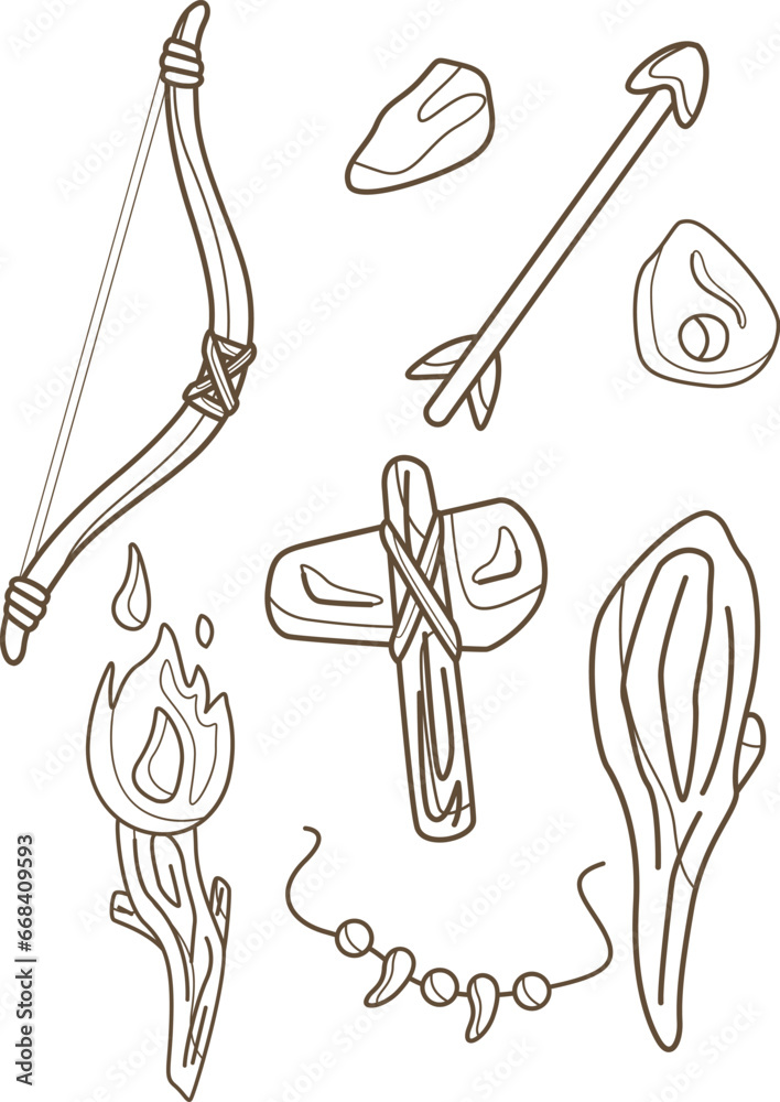 Ancient Tools Past Prehistoric Era Cartoon Coloring Pages Activity for ...