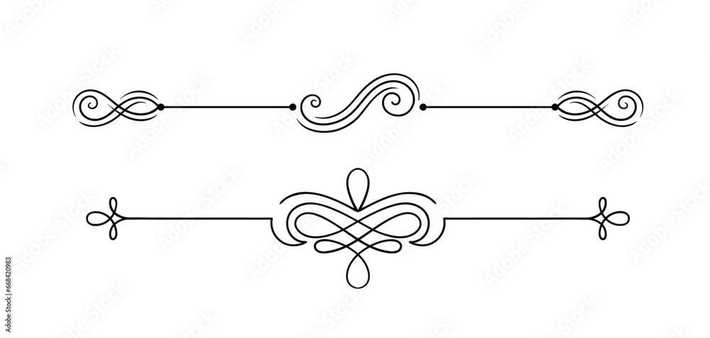 Calligraphic frame concept. Divider for ancient books in retro style ...