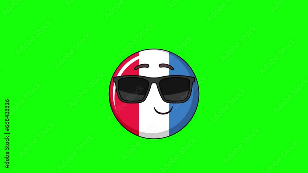 flag of france emoji cartoon smiling face with sunglasses, emoticon ...