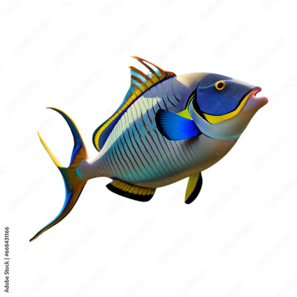 Queen Triggerfish Illustration Art With a Transparent Background ...
