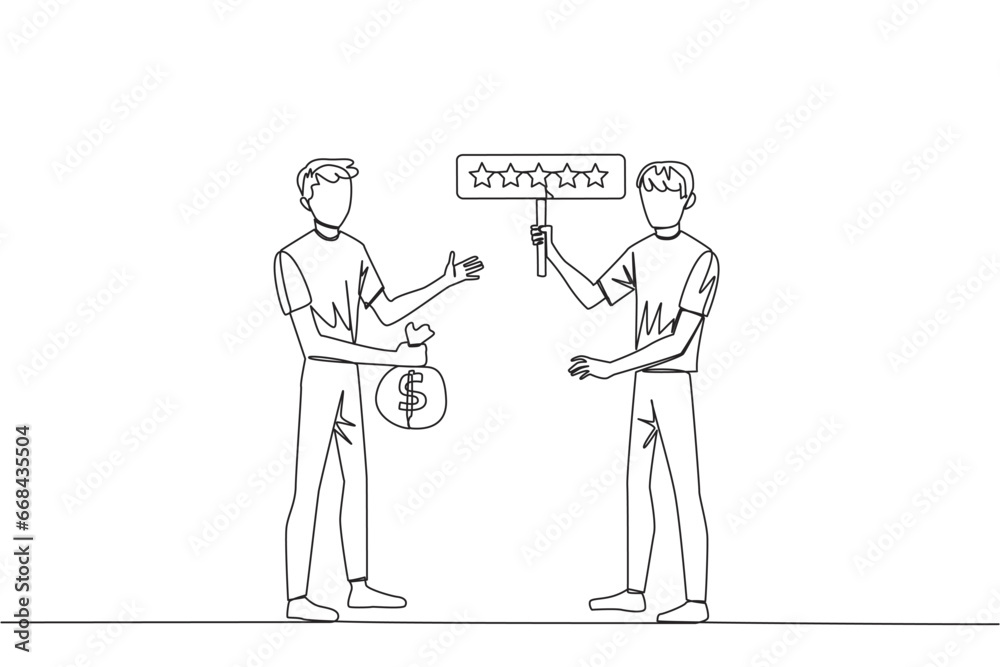 Vecteur Stock Single continuous line drawing two men standing opposite ...