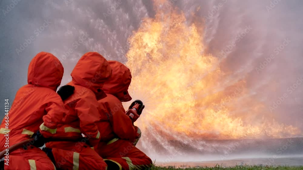 Vidéo Stock Firefighter Rescue team training in fire fighting ...