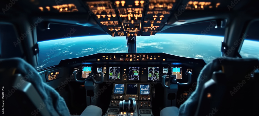Close-up of airline flight deck and controls. Stock Photo | Adobe Stock