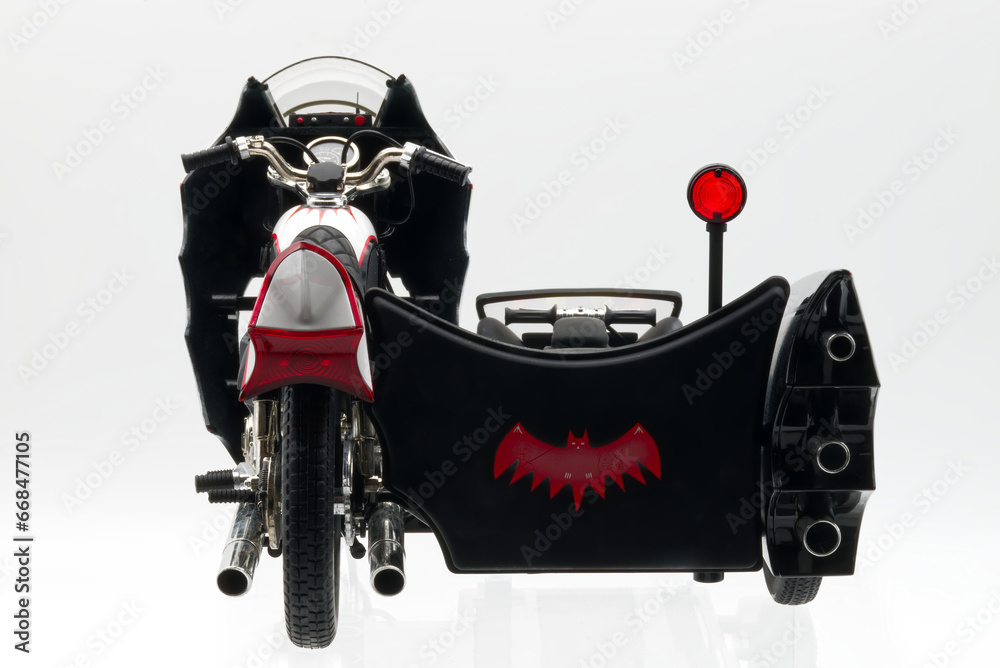 Bologna - Italy - October 24, 2023: Batman Batcycle with sidecar ...