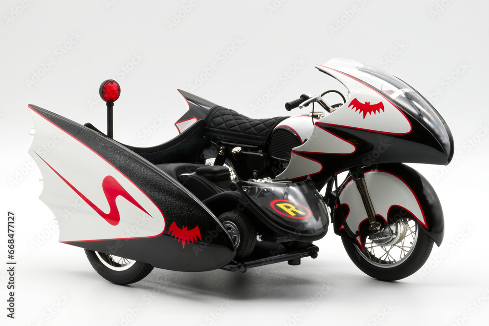 Bologna - Italy - October 24, 2023: Batman Batcycle with sidecar ...