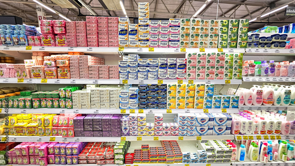 Products in department stores. Various Bath soap brand in Thailand on ...