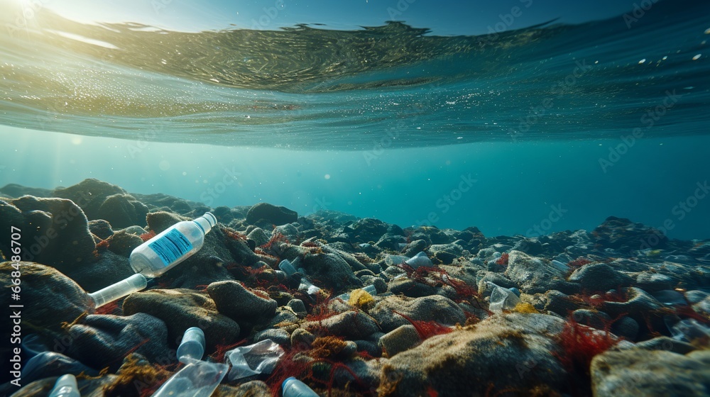 Plastic water bottle waste pollution pollutes the sea. World ...