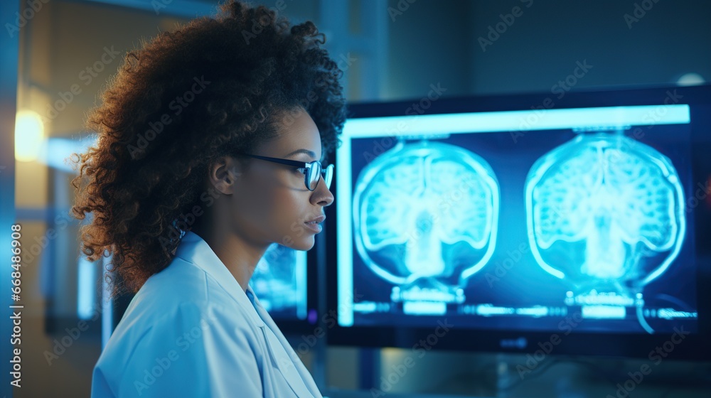 Medical Science Hospital: Neuroscientist Looks at TV Screen with MRI ...