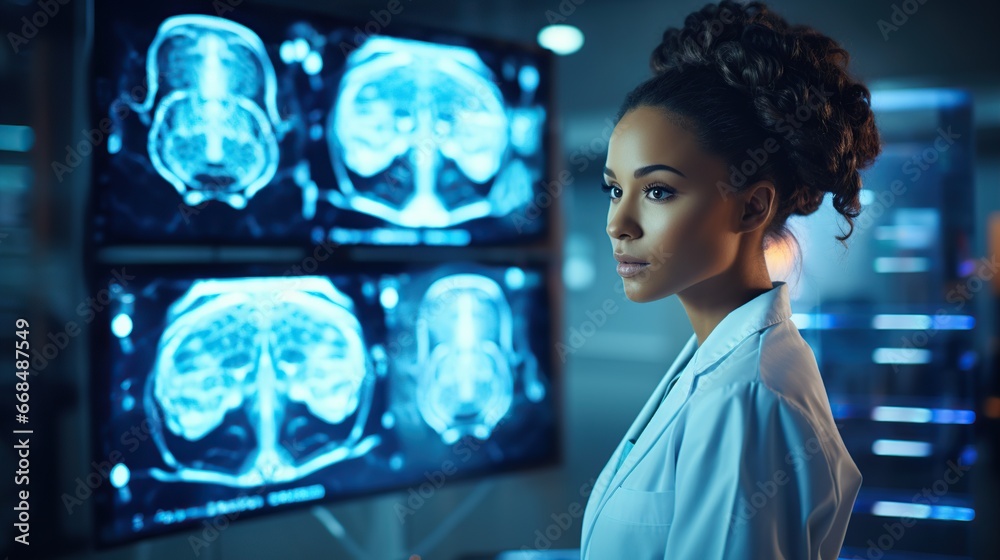 Medical Science Hospital: Neuroscientist Looks at TV Screen with MRI ...