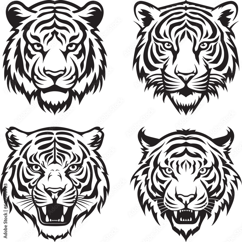 Vetor de Tiger Logo silhouette Set, Tiger Icon Set Vector Design do ...