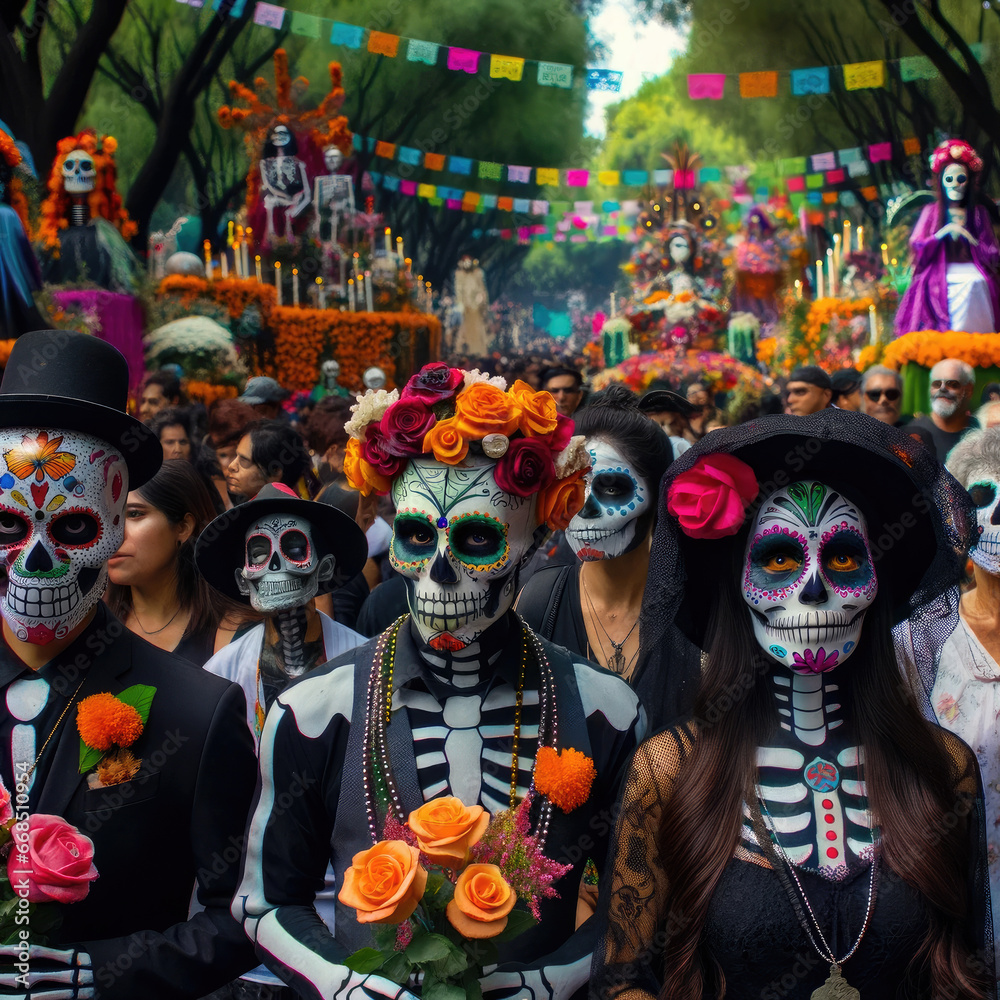 ภาพประกอบสต็อก Fotografía que captura la festividad del Día de los ...