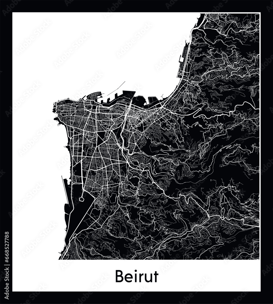 Minimal city map of Beirut (Lebanon Asia) Stock Vector | Adobe Stock