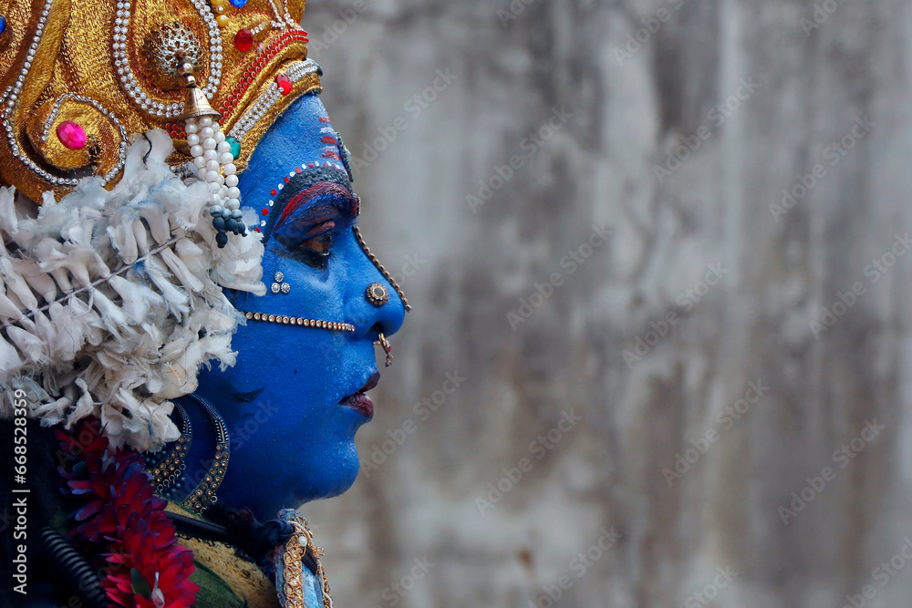 costume of lord Durga transforms into Goddess Kali during a hindu ...