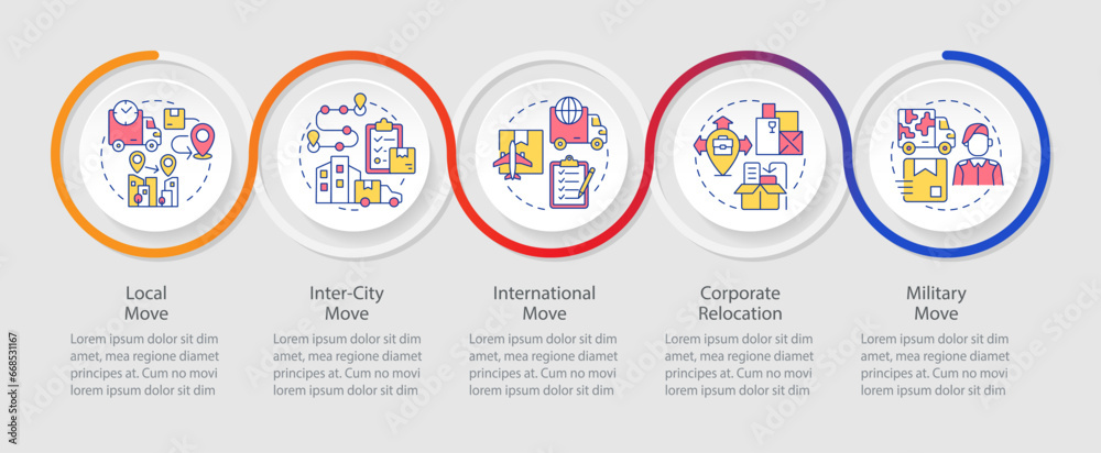 2D moving service vector infographics template with colorful icons ...