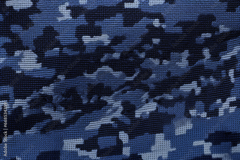 embroided blue camo pattern, high detail, clearly sharp and visible ...