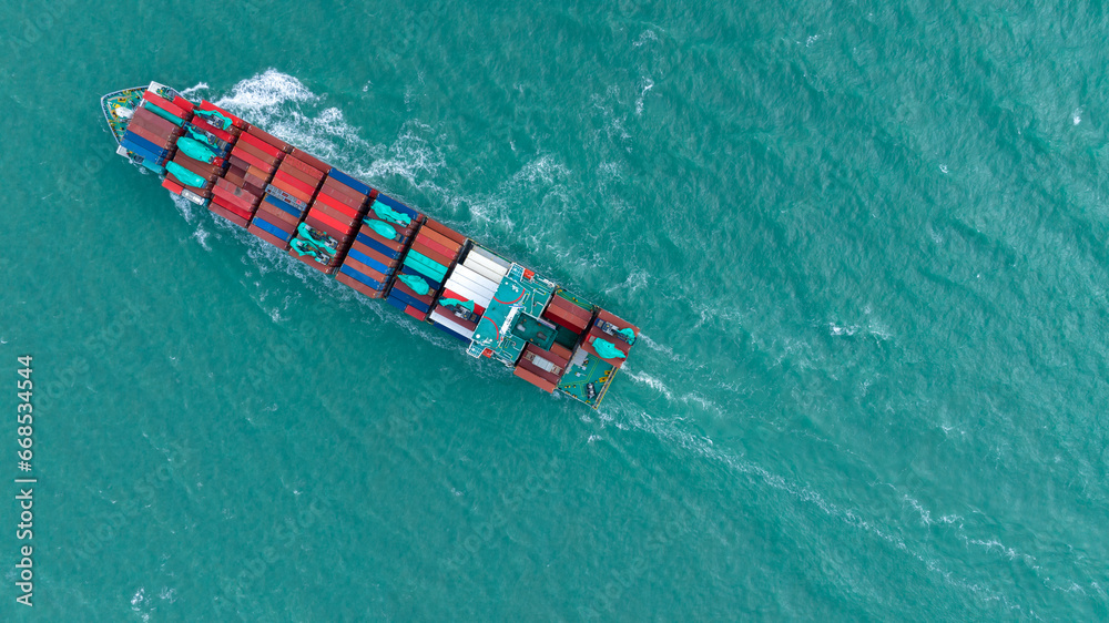 Top Ship view Cargo Container ship with contrail in the ocean ship ...