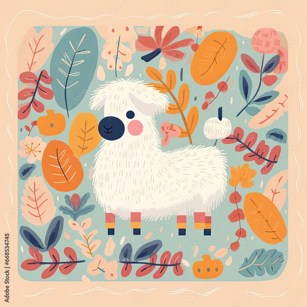 An illustration of a cute lamb. An illustration of a friendly looking ...